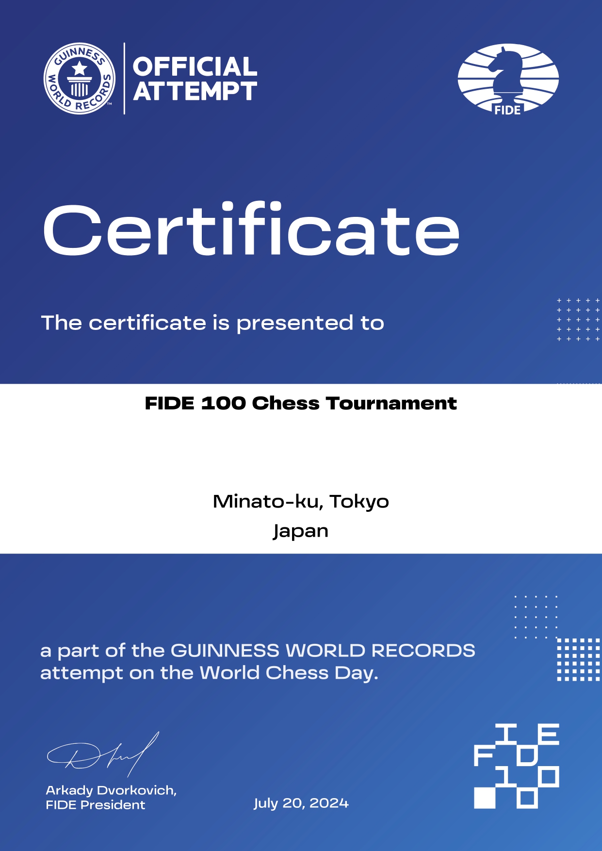 FIDE 100周年記念日にギネス記録樹立 | 日本チェス連盟